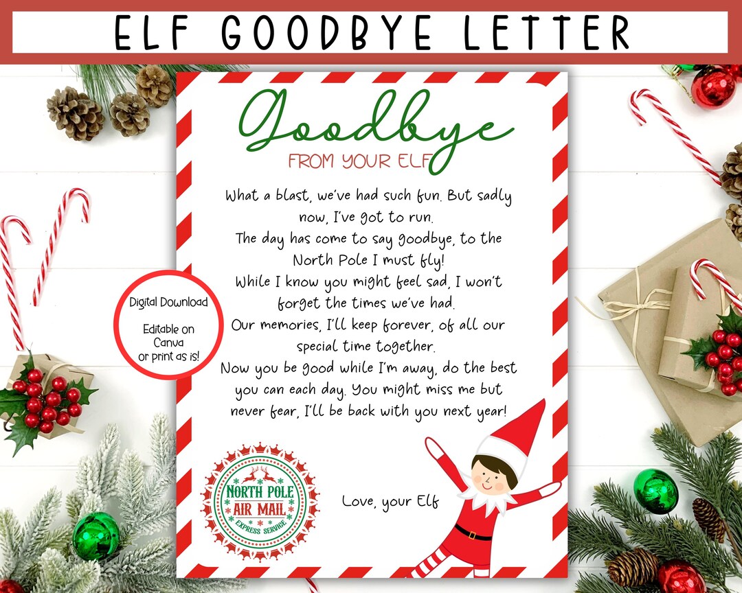 EDITABLE Elf Goodbye Letter, Elf Departure Letter, Elf Farewell Letter ...