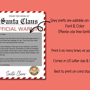 EDITABLE Santa Warning Letter, Letter From Santa, Naughty List Letter ...