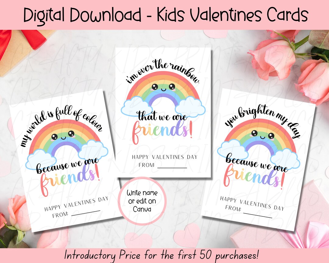 EDITABLE Printable Rainbow Valentines Cards Classroom - Etsy