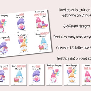 EDITABLE Printable Gnome Valentine Cards, Classroom Valentines Day Card ...