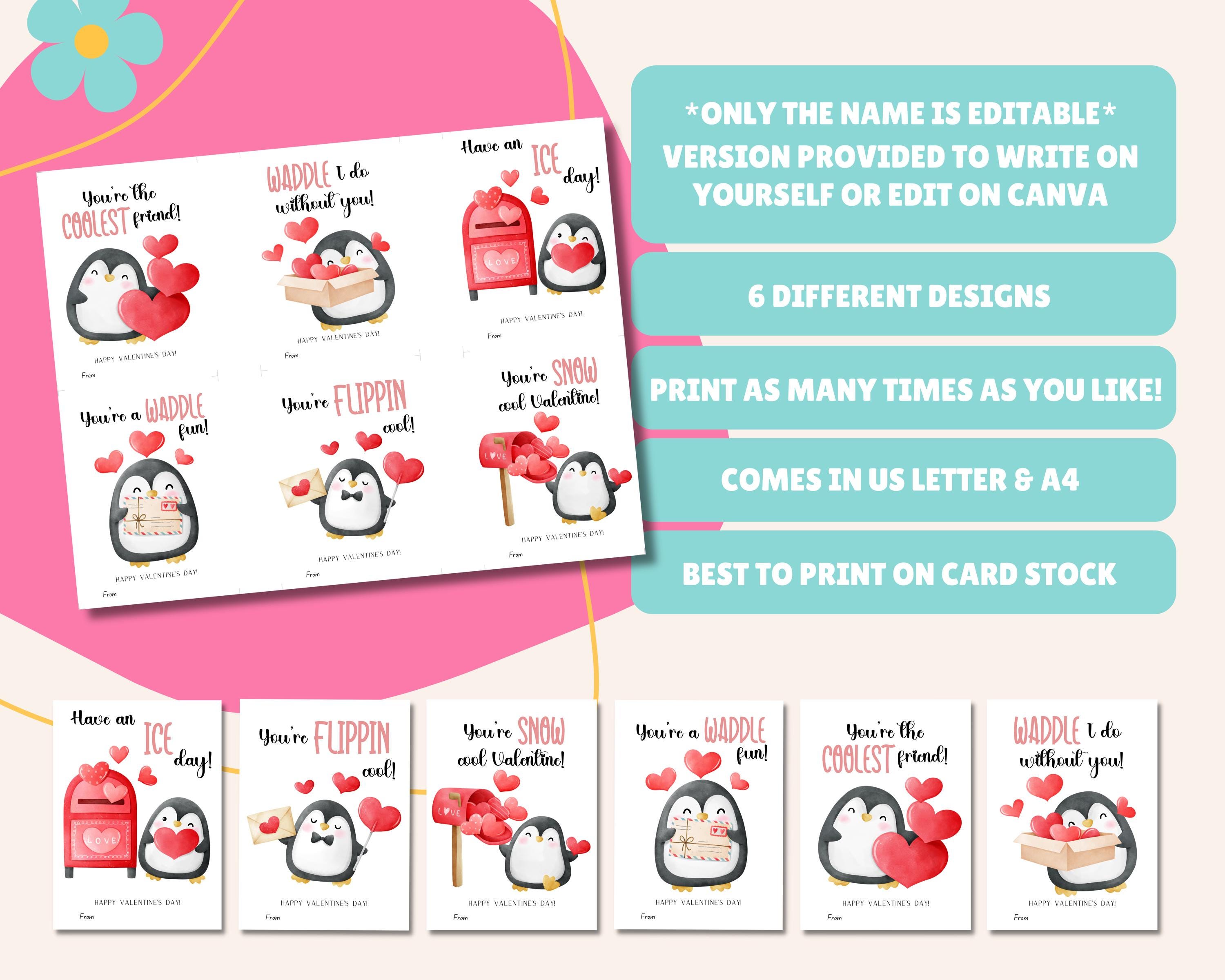 EDITABLE Penguin Valentine Cards, Classroom Valentines Day Cards, Kids ...