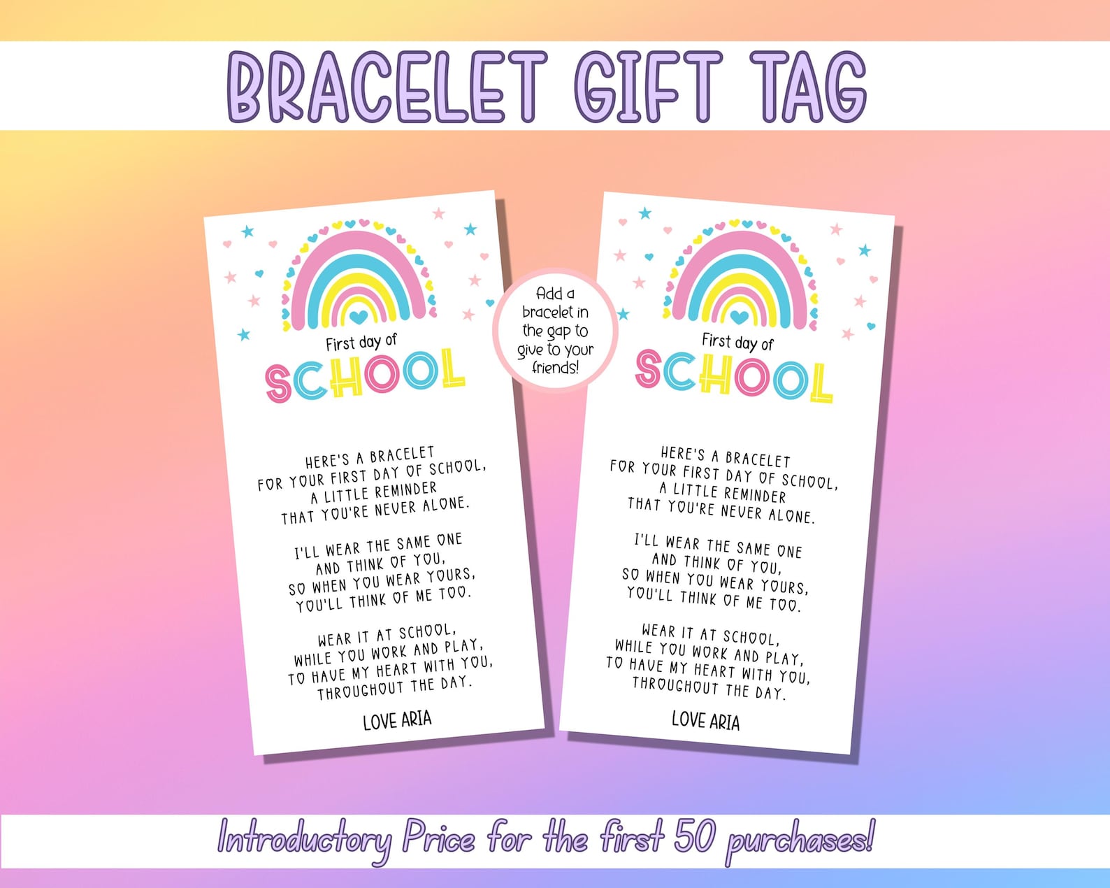 EDITABLE First Day of School Bracelet Gift Tag, Back to School Gift Tag ...