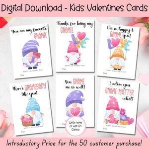 EDITABLE Printable Gnome Valentine Cards, Classroom Valentines Day Card ...