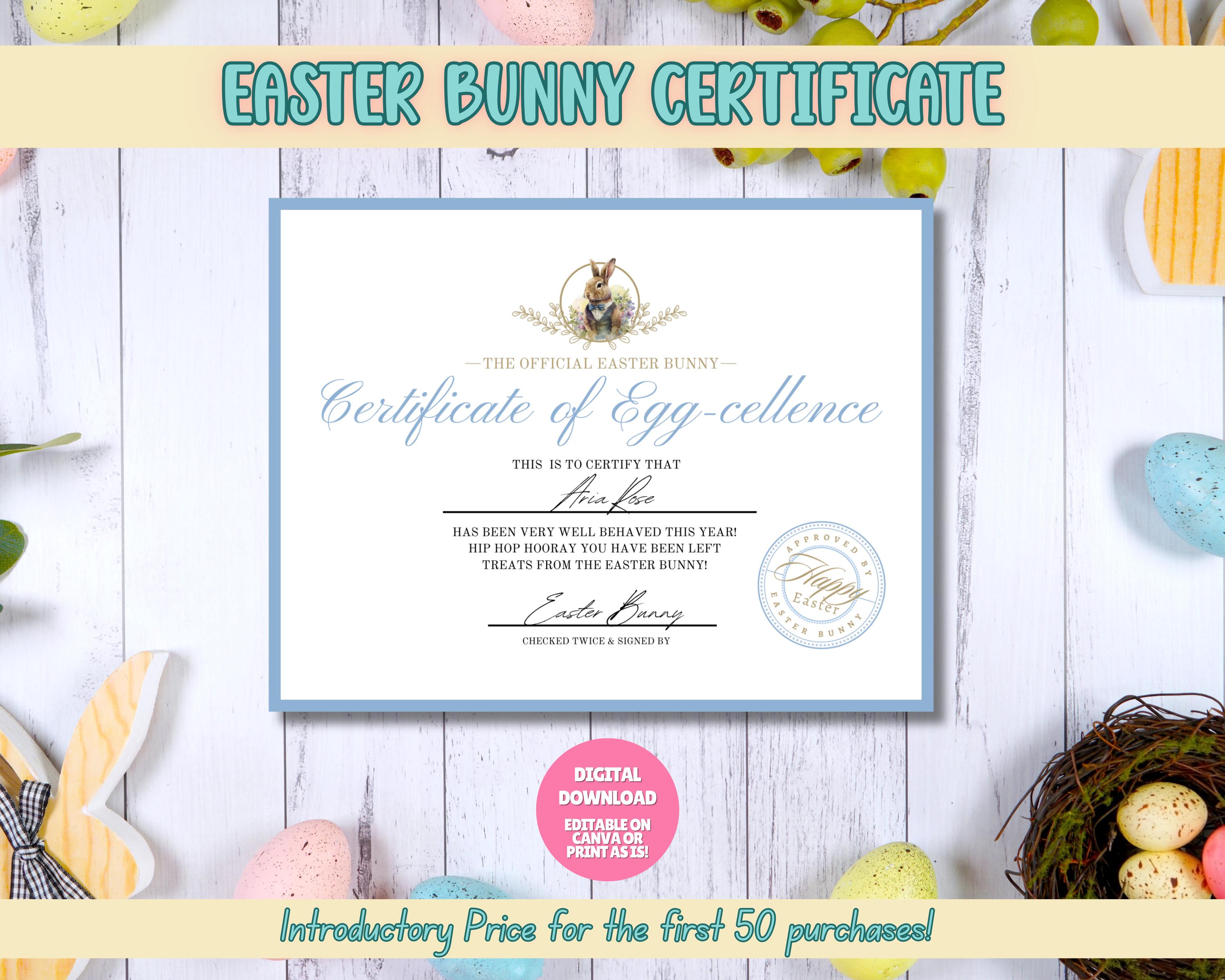 EDITABLE Certificate From Easter Bunny, Blue Printable Easter Bunny ...