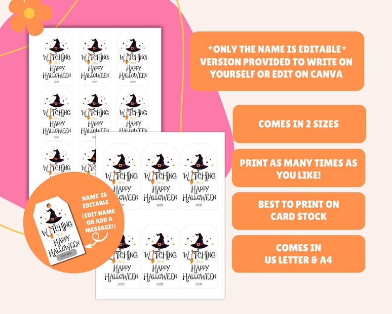EDITABLE Halloween Gift Tag, Halloween Favor Tag, Trick or Treat Favor ...