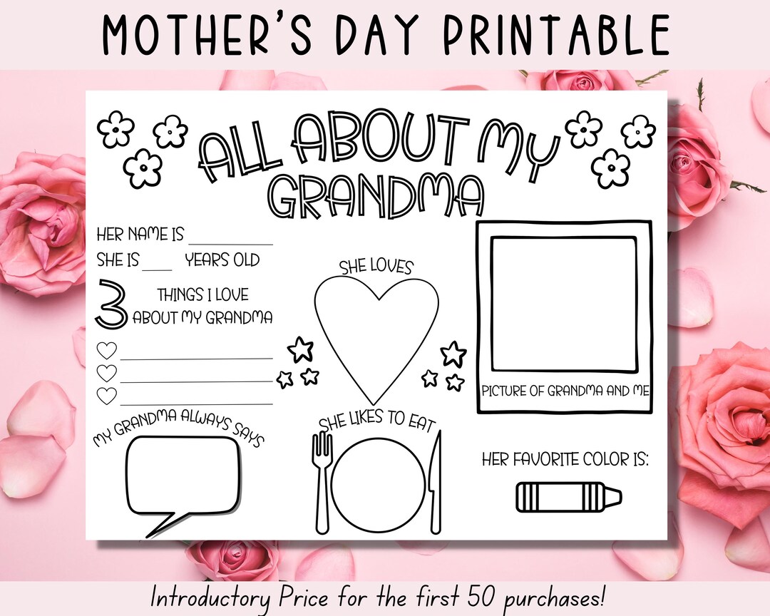 Mother's Day Printable, All About My Grandma, Mothers Day Gift, Card ...