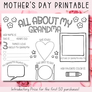 Mother's Day Printable, All About My Grandma, Mothers Day Gift, Card ...