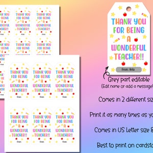 EDITABLE Teacher Appreciation Gift Tag, Staff Appreciation Gift Tag ...