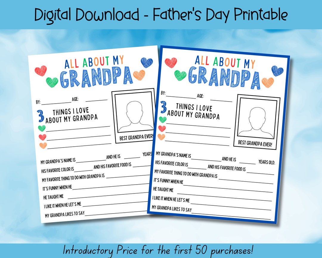All About My Grandpa Printable Fathers Day Printable Fathers Day