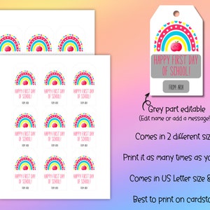 EDITABLE First Day of School Gift Tag, Back to School Gift Tag, Teacher ...