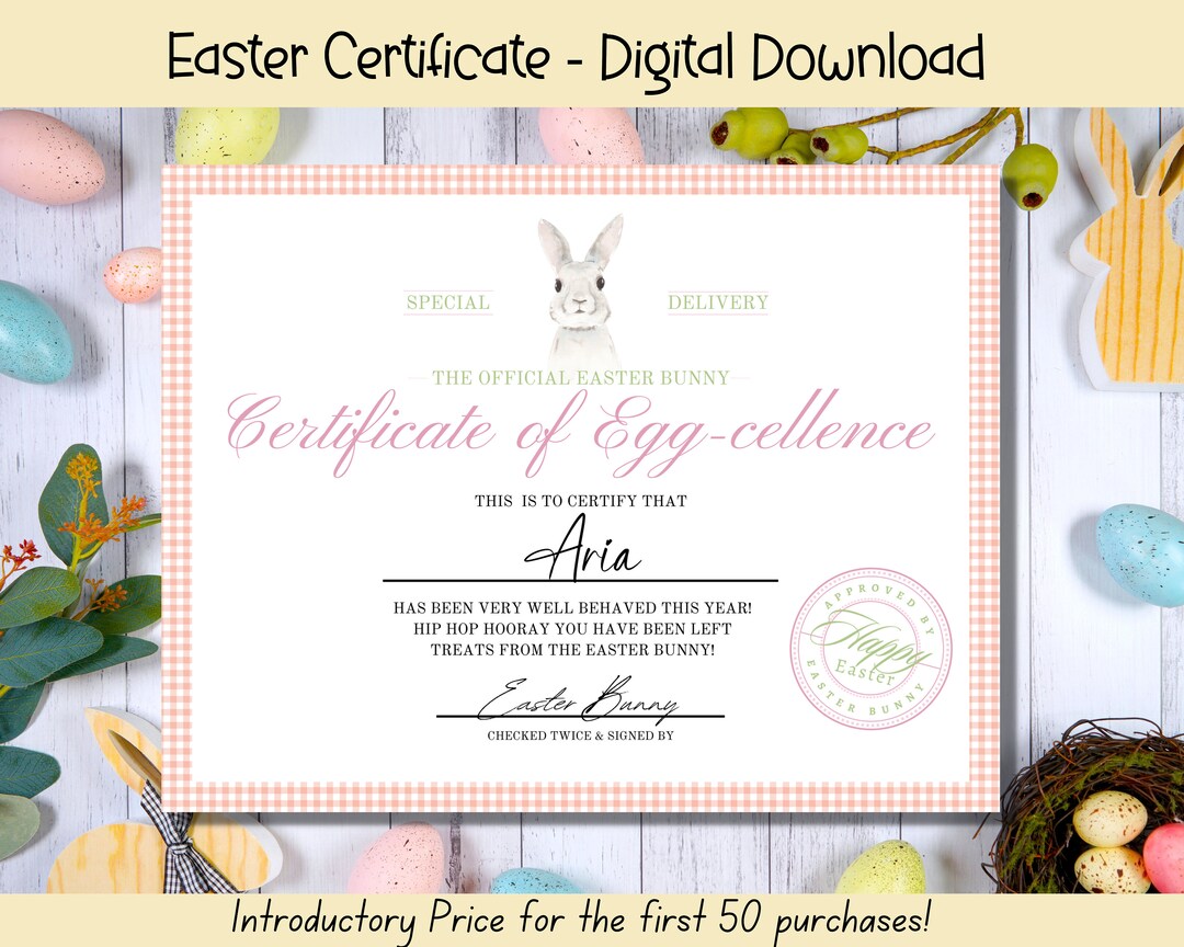 EDITABLE Certificate From Easter Bunny, Pink Printable Easter Bunny ...