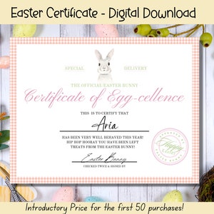 EDITABLE Certificate From Easter Bunny, Pink Printable Easter Bunny ...