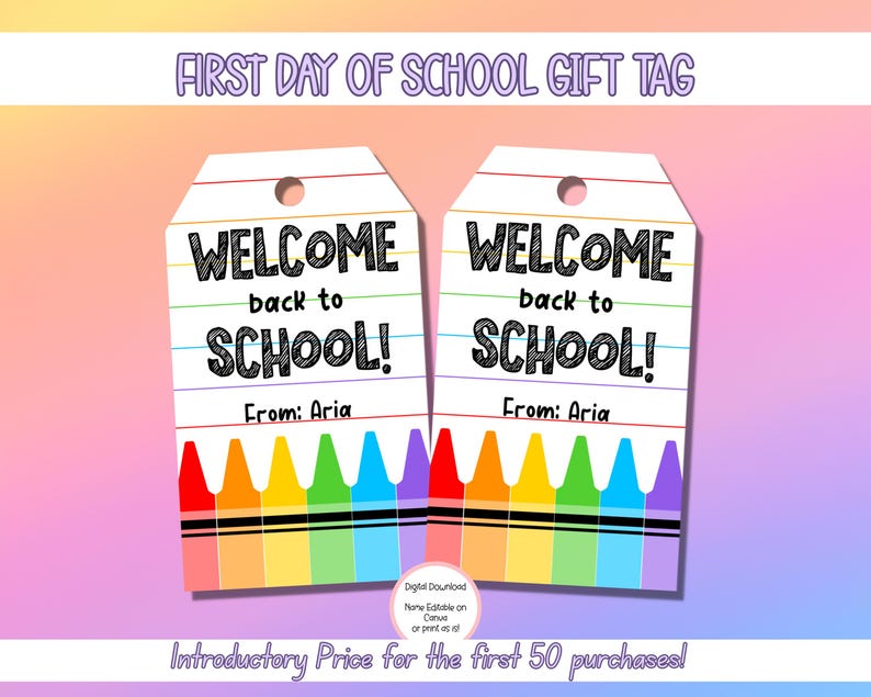 EDITABLE School Gift Tag, Back to School Gift Tag, Teacher Thank You ...