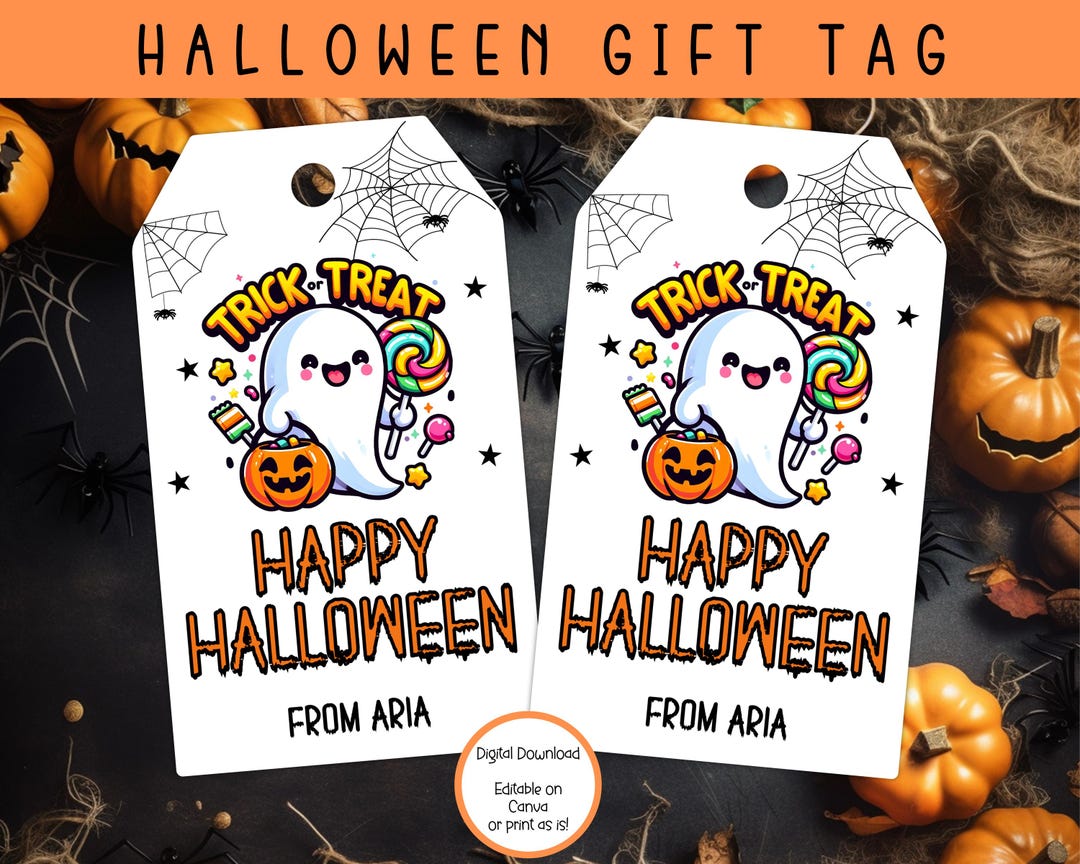 EDITABLE Halloween Gift Tag, Halloween Favor Tag, Trick or Treat Favor ...