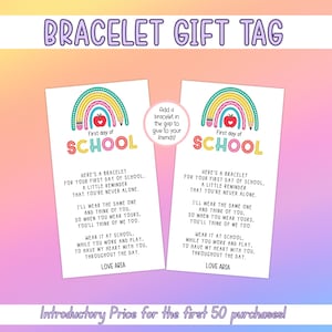 EDITABLE First Day of School Bracelet Gift Tag, Back to School Gift Tag ...