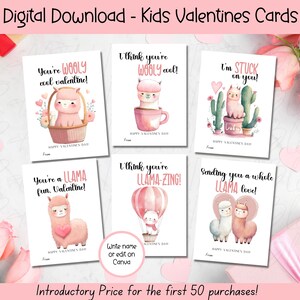 EDITABLE Printable Llama Valentine Cards, Classroom Valentines Day Card ...