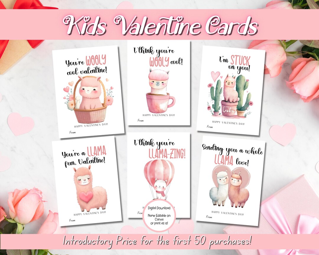 EDITABLE Printable Llama Valentine Cards, Classroom Valentines Day Card ...