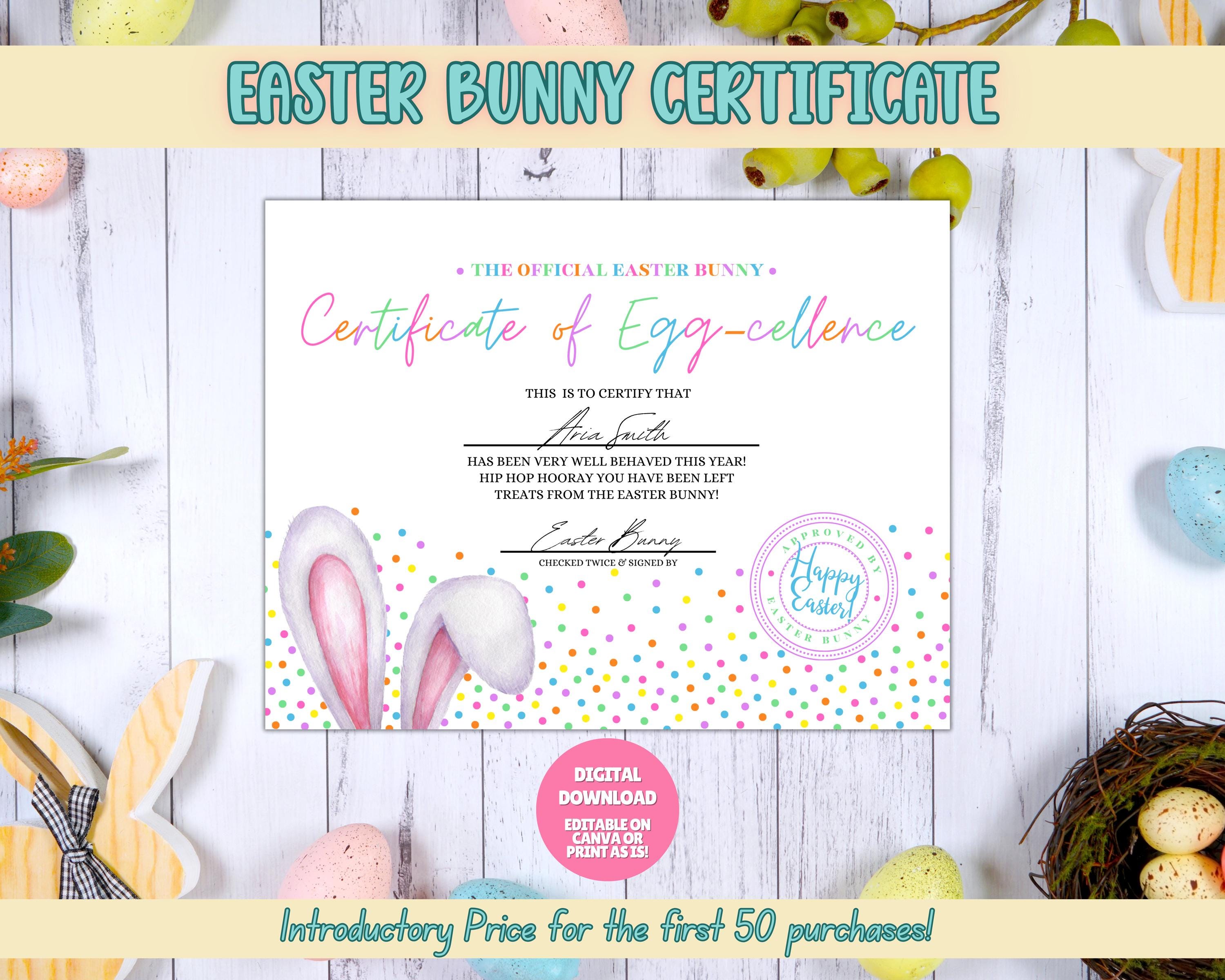 EDITABLE Certificate From Easter Bunny, Colorful Printable Easter Bunny ...