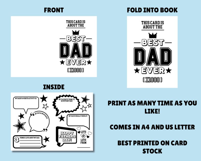 Father's Day Printable, Best Dad Ever Card, Fathers Day Gift, Father's ...