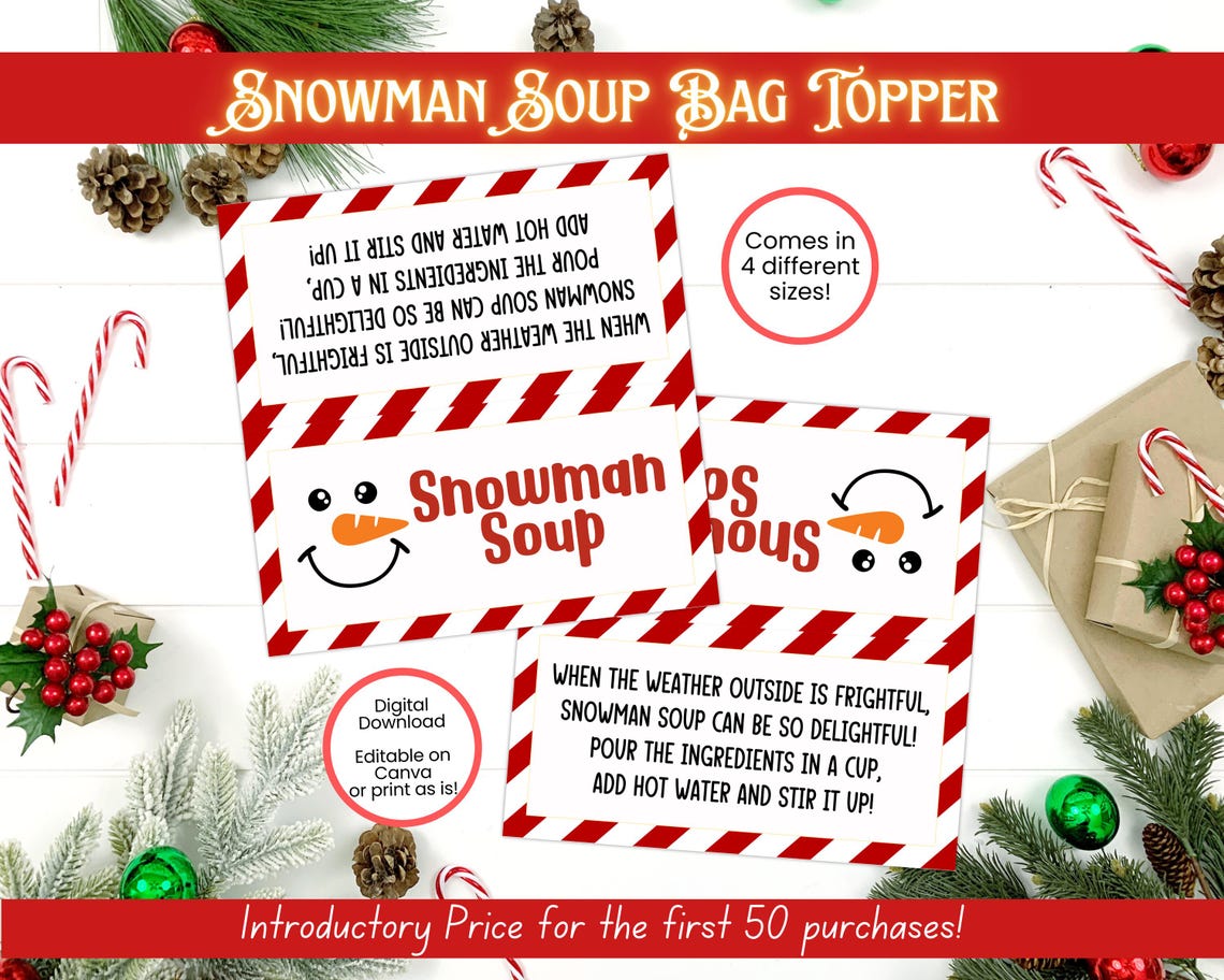EDITABLE Snowman Soup Tag, Snowman Soup Printable, Hot Chocolate Gift ...