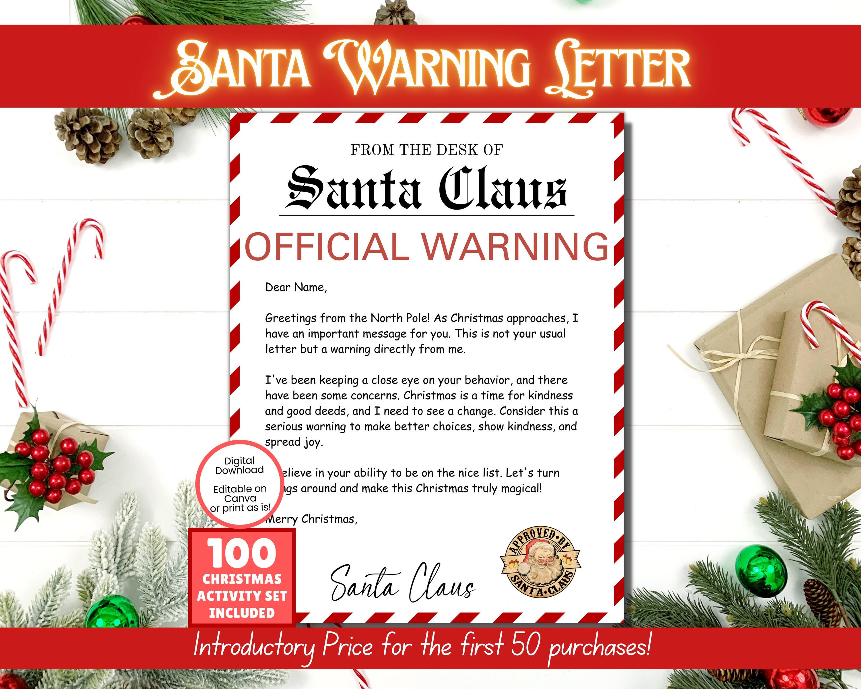 EDITABLE Santa Warning Letter, Letter From Santa, Naughty List Letter ...
