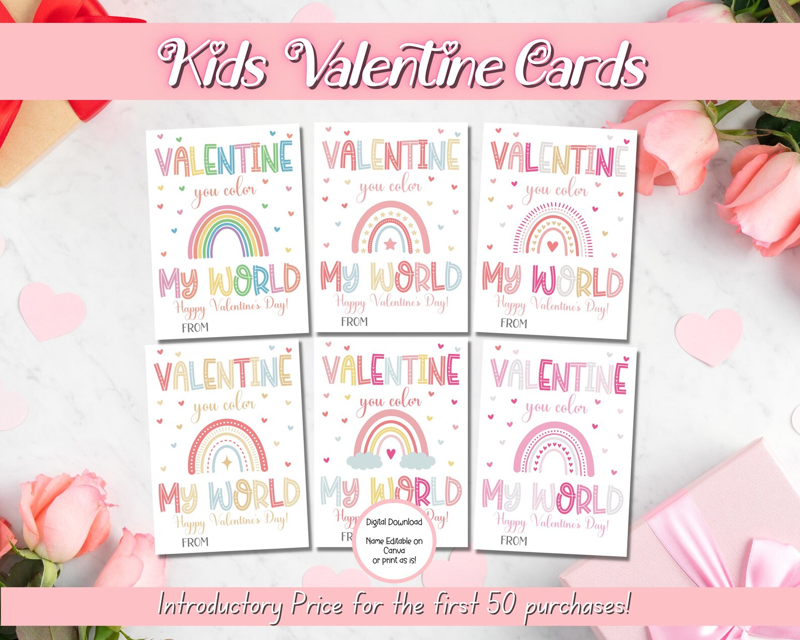 EDITABLE Printable Rainbow Valentines Cards, Classroom Valentines Day ...