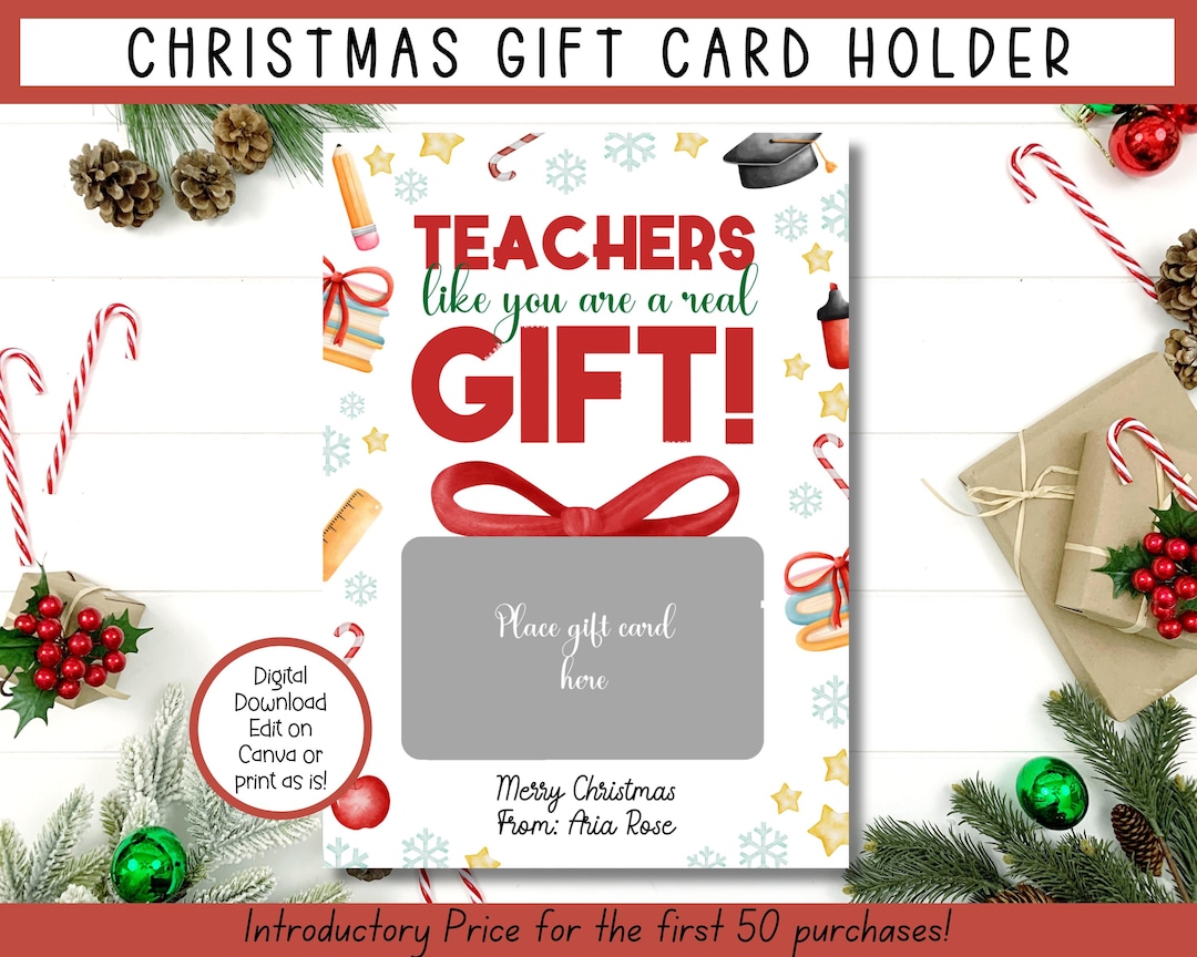 EDITABLE Printable Christmas Gift Card Holder, Teacher Christmas Card ...