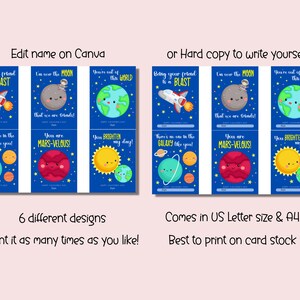 EDITABLE Printable Space Valentine Cards, Classroom Valentines Day ...