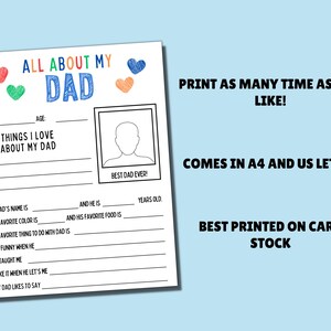 All About My Dad Printable, Father's Day Printable, Fathers Day Card ...