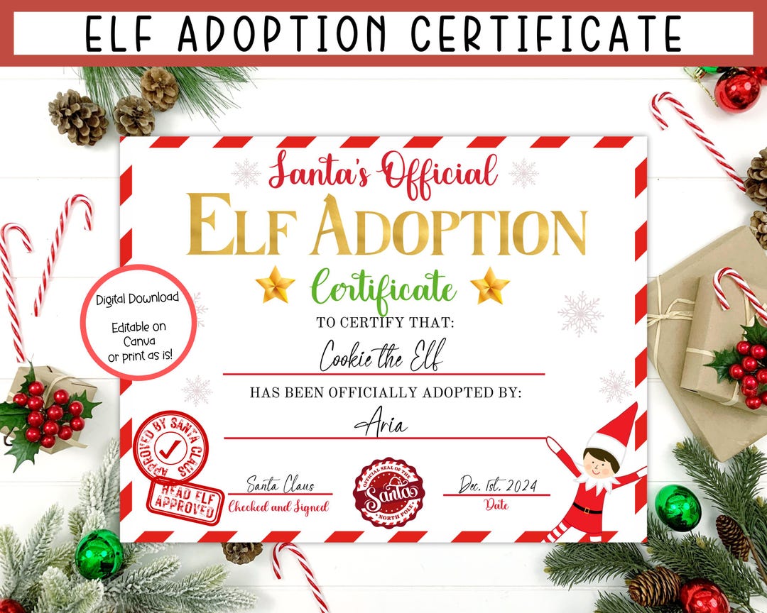 EDITABLE Elf Adoption Certificate, Letter From Your Elf, Elf Arrival ...
