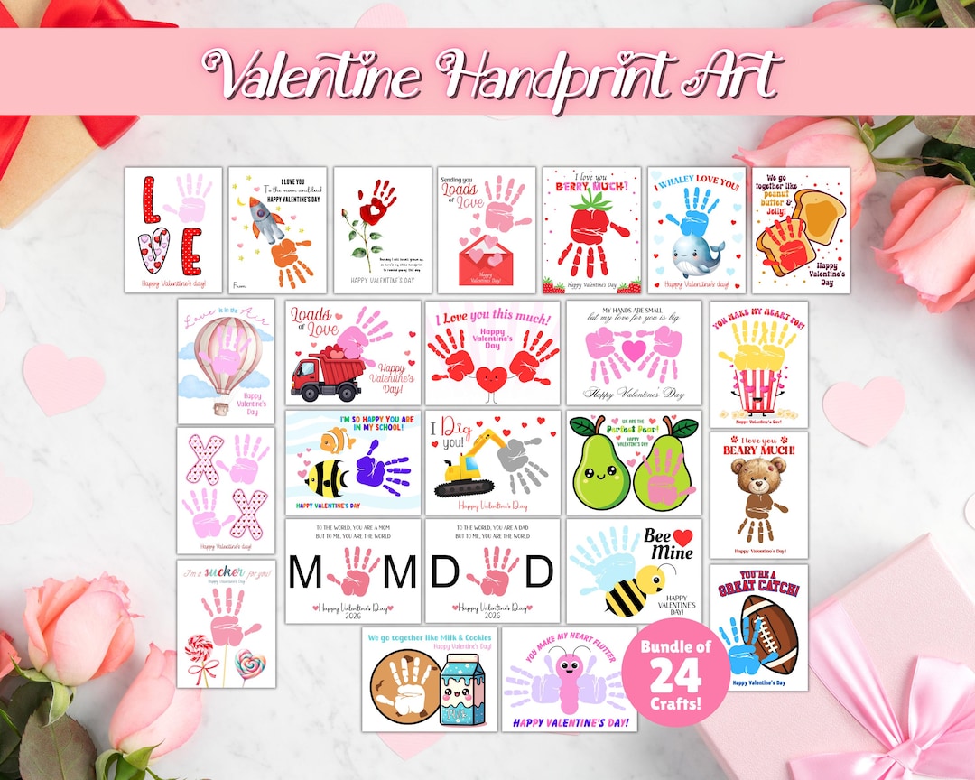 Valentine's Handprint Art Bundle, Valentine's Craft, Valentine's ...