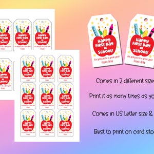 EDITABLE First Day of School Gift Tag Back to School Gift - Etsy