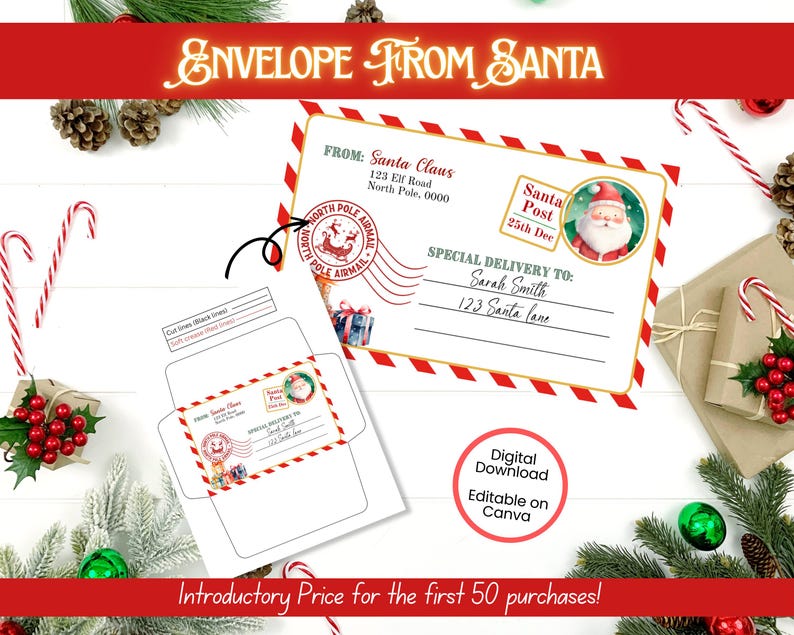EDITABLE Santa Envelopes, Envelope for Santa Letter, Santa Printable ...
