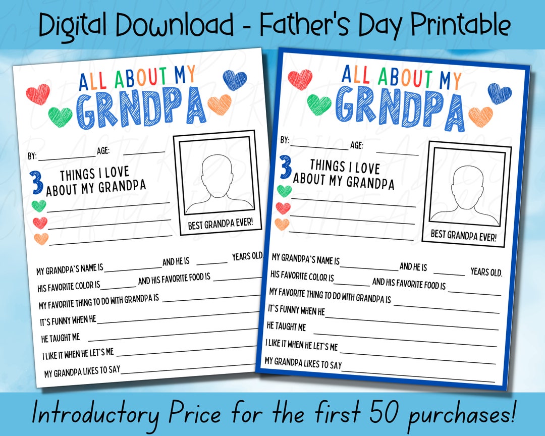 All About My Grandpa Printable Father's Day Printable - Etsy