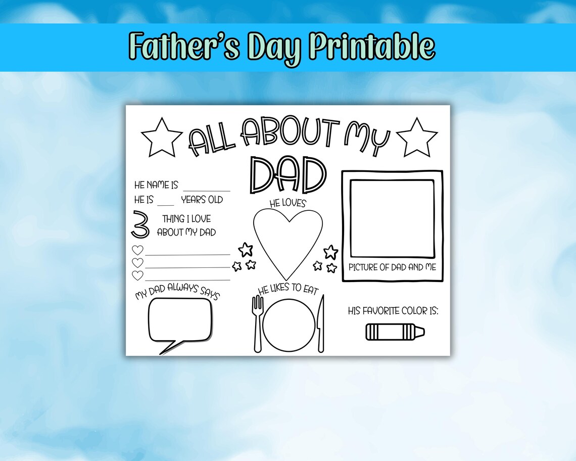 Father's Day Printable, All About My Dad, Fathers Day Gift, Card for ...
