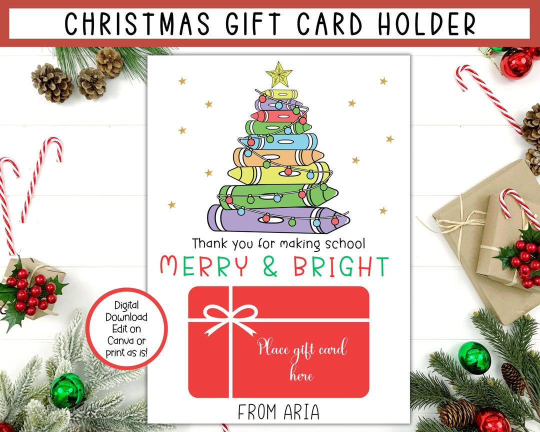 EDITABLE Printable Christmas Gift Card Holder, Teacher Christmas Card ...