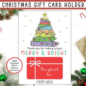 EDITABLE Printable Christmas Gift Card Holder, Teacher Christmas Card ...
