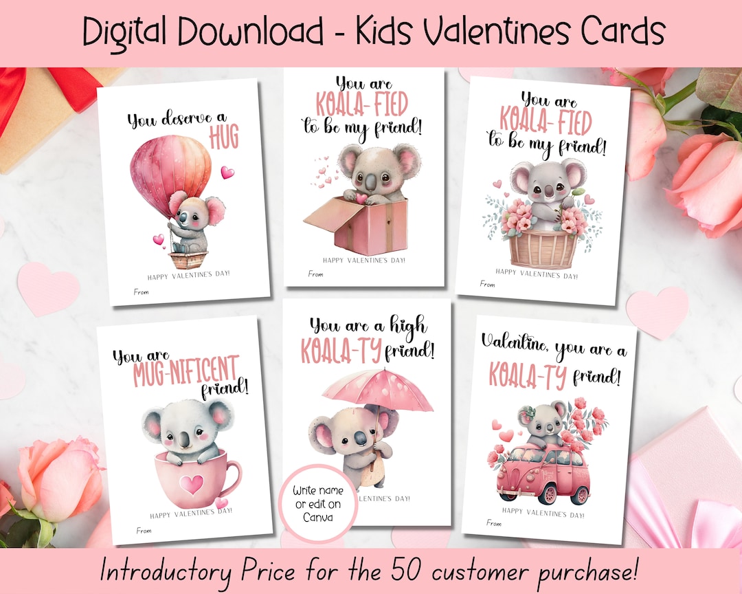 EDITABLE Koala Valentine Cards, Classroom Valentines Day Cards, Kids ...