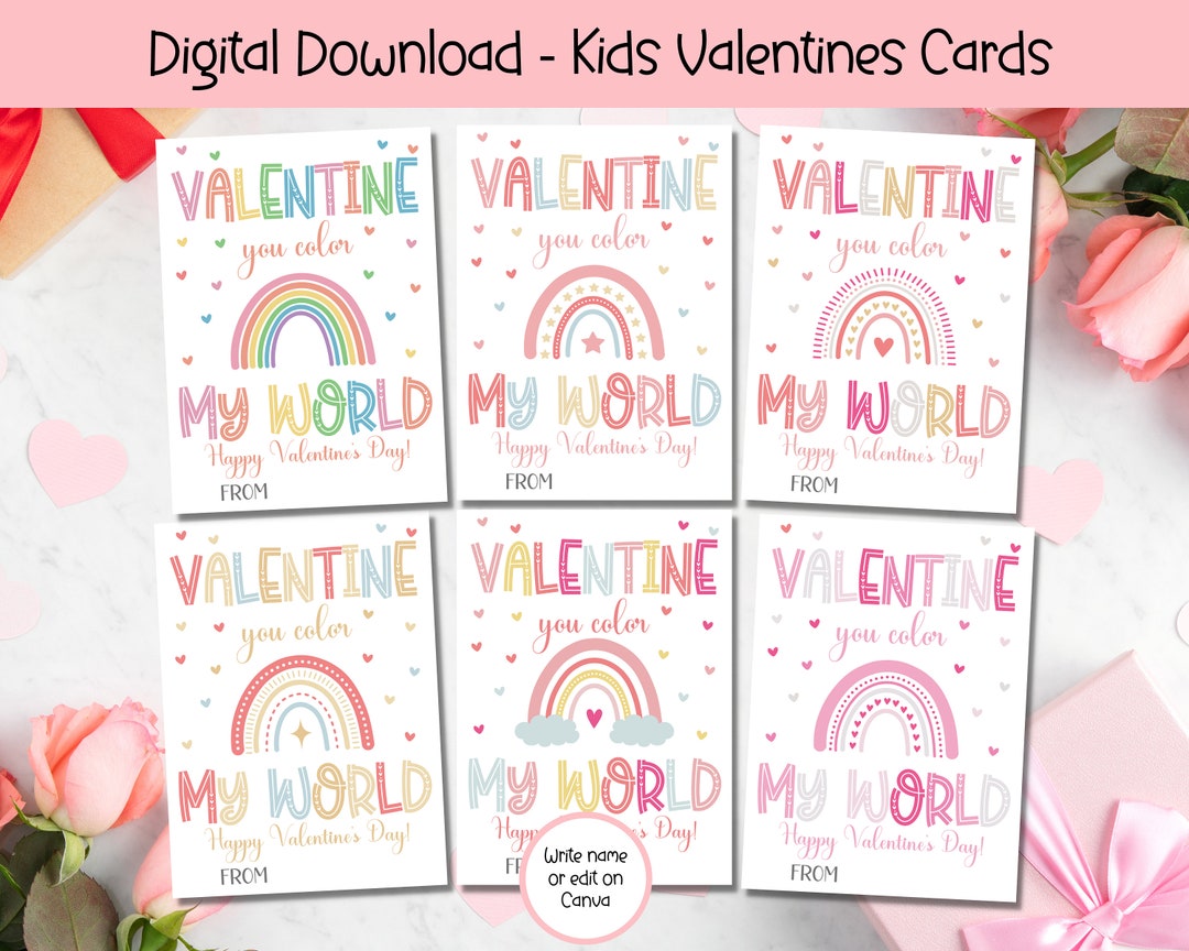 EDITABLE Printable Rainbow Valentines Cards, Classroom Valentines Day ...