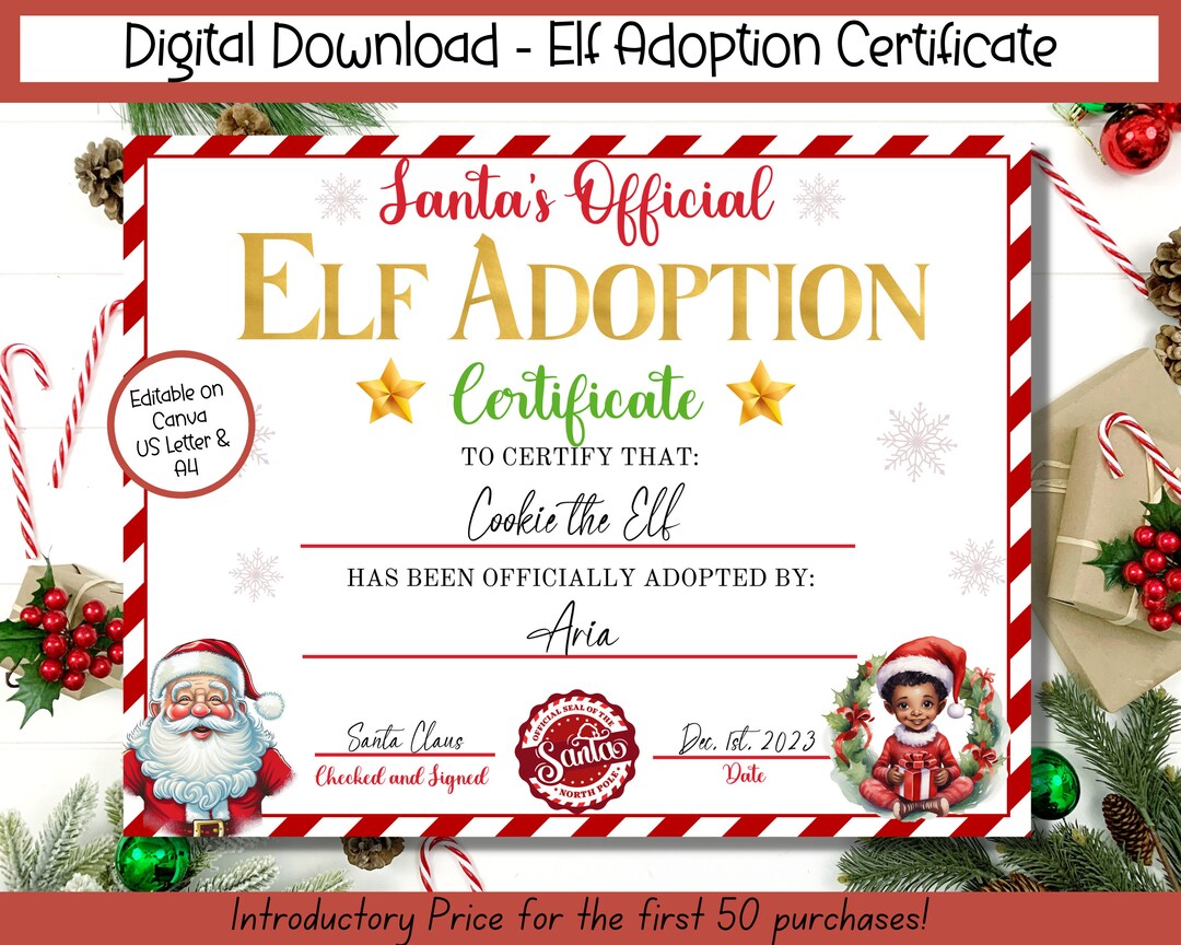 EDITABLE Elf Adoption Certificate, Letter from your Elf, Black Elf ...