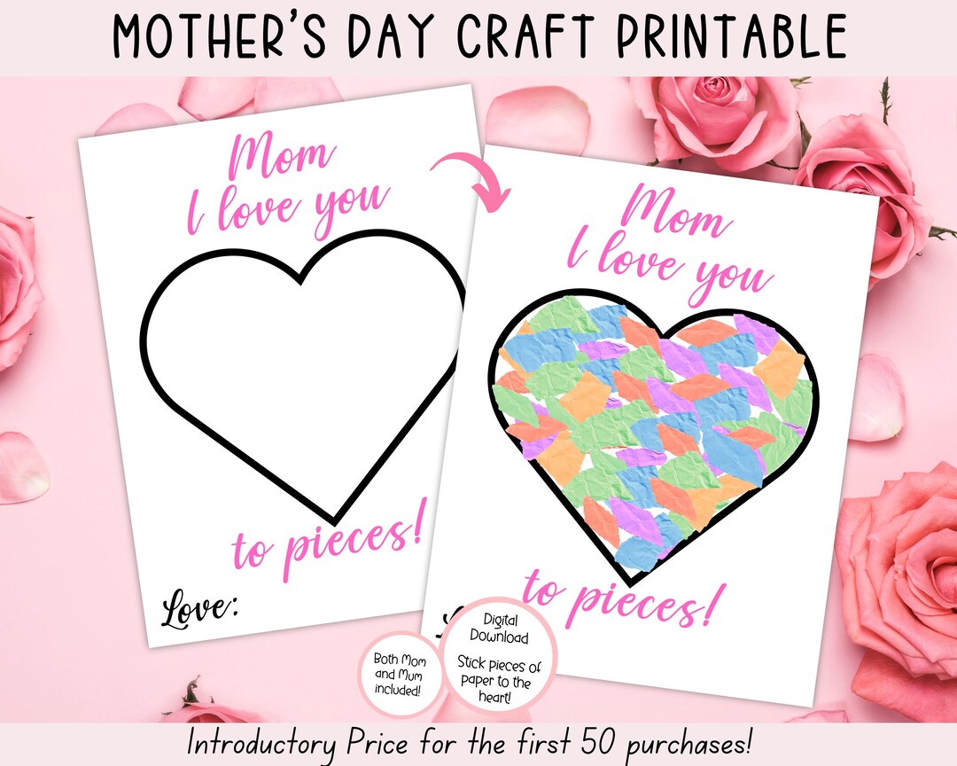 Mothers Day Printable, Mom I Love You to Pieces, Mothers Day Gift, Card ...