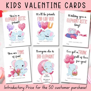 EDITABLE Elephant Valentine Cards, Classroom Valentines Day Cards, Kids ...