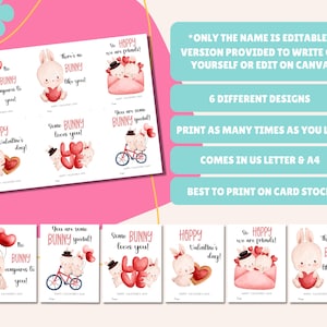 EDITABLE Bunny Valentine Cards, Classroom Valentines Day Cards, Kids ...
