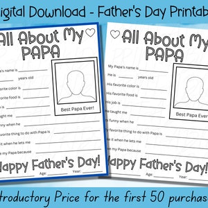 Fathers Day Printable All About My Papa Fathers Day Gift - Etsy