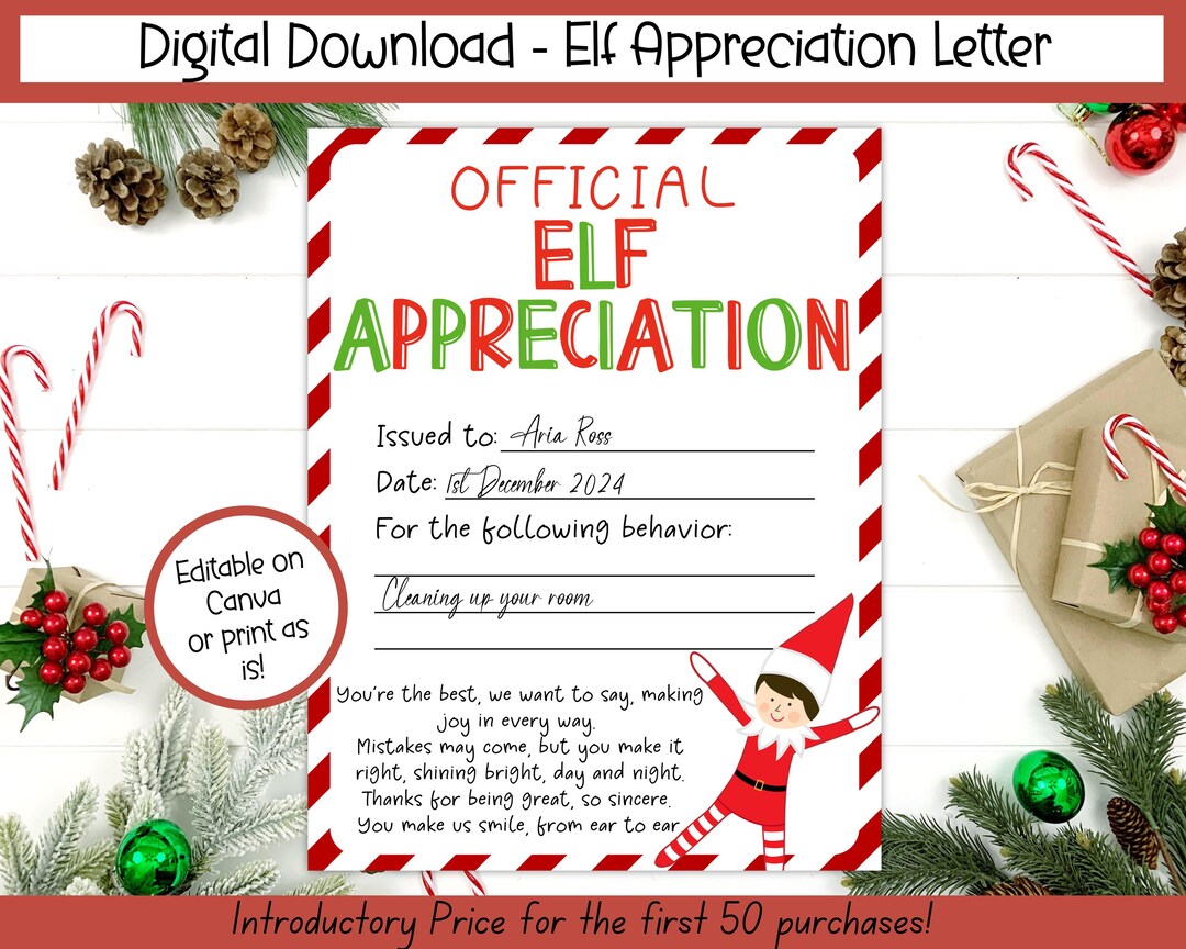 EDITABLE Elf Appreciation Letter, Elf Good Behavior Letter, Elf Report ...