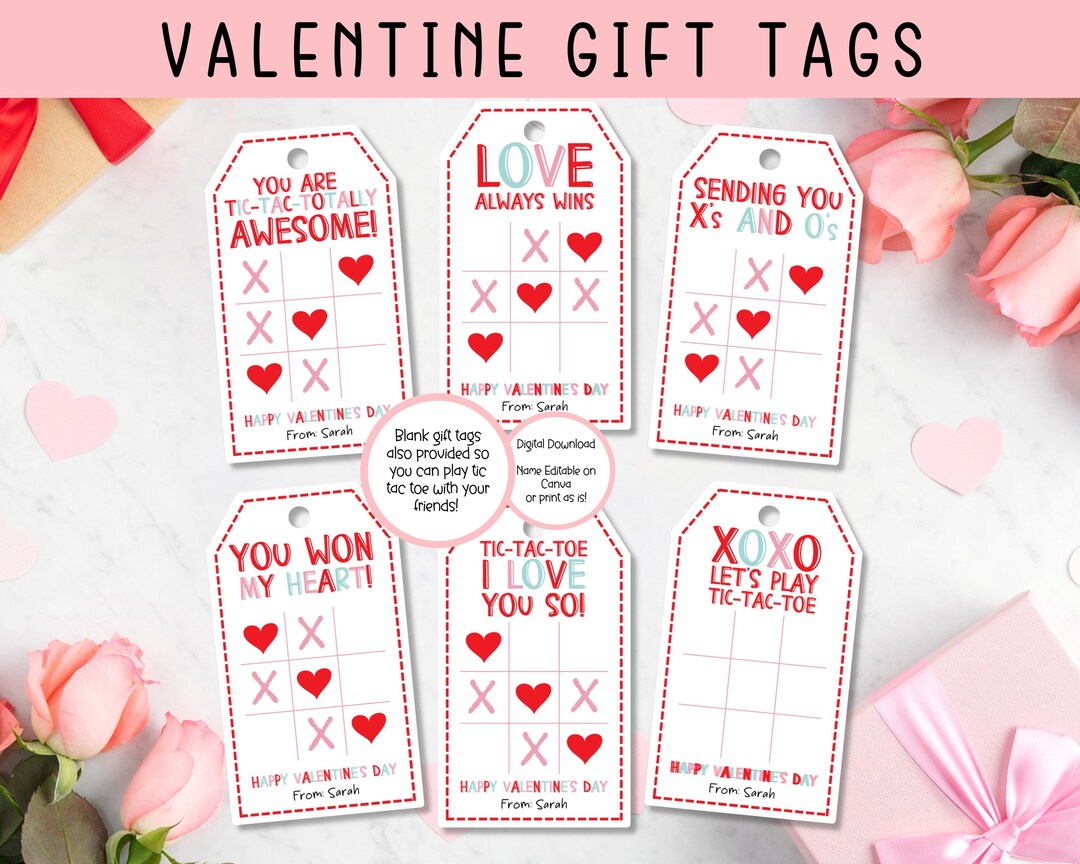 EDITABLE Tic Tac Toe Valentine Gift Tags, Printable Kids Valentine Tags ...
