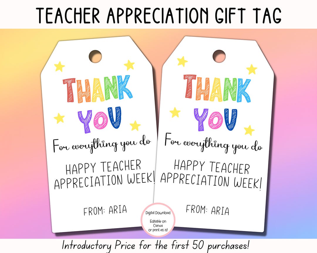 EDITABLE Teacher Appreciation Gift Tag, Staff Appreciation Gift Tag ...