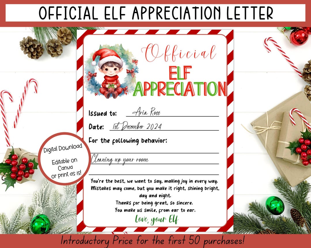 EDITABLE Elf Appreciation Letter, Elf Good Behavior Letter, Elf Report ...