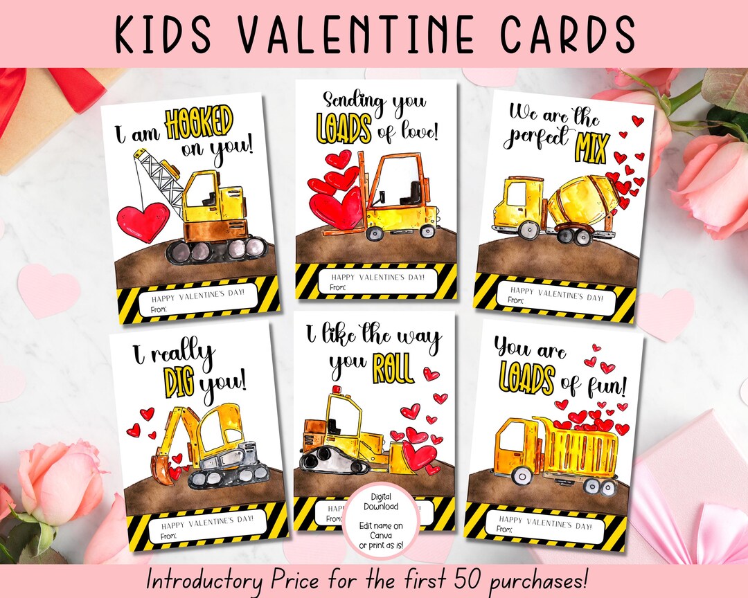 EDITABLE Printable Construction Valentine Cards, Classroom Valentines ...