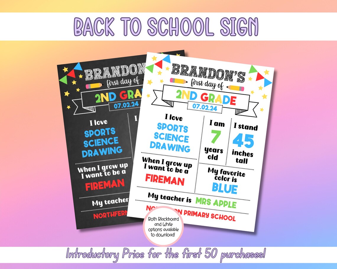 EDITABLE Chalkboard Back to School Sign, Printable School Sign ...